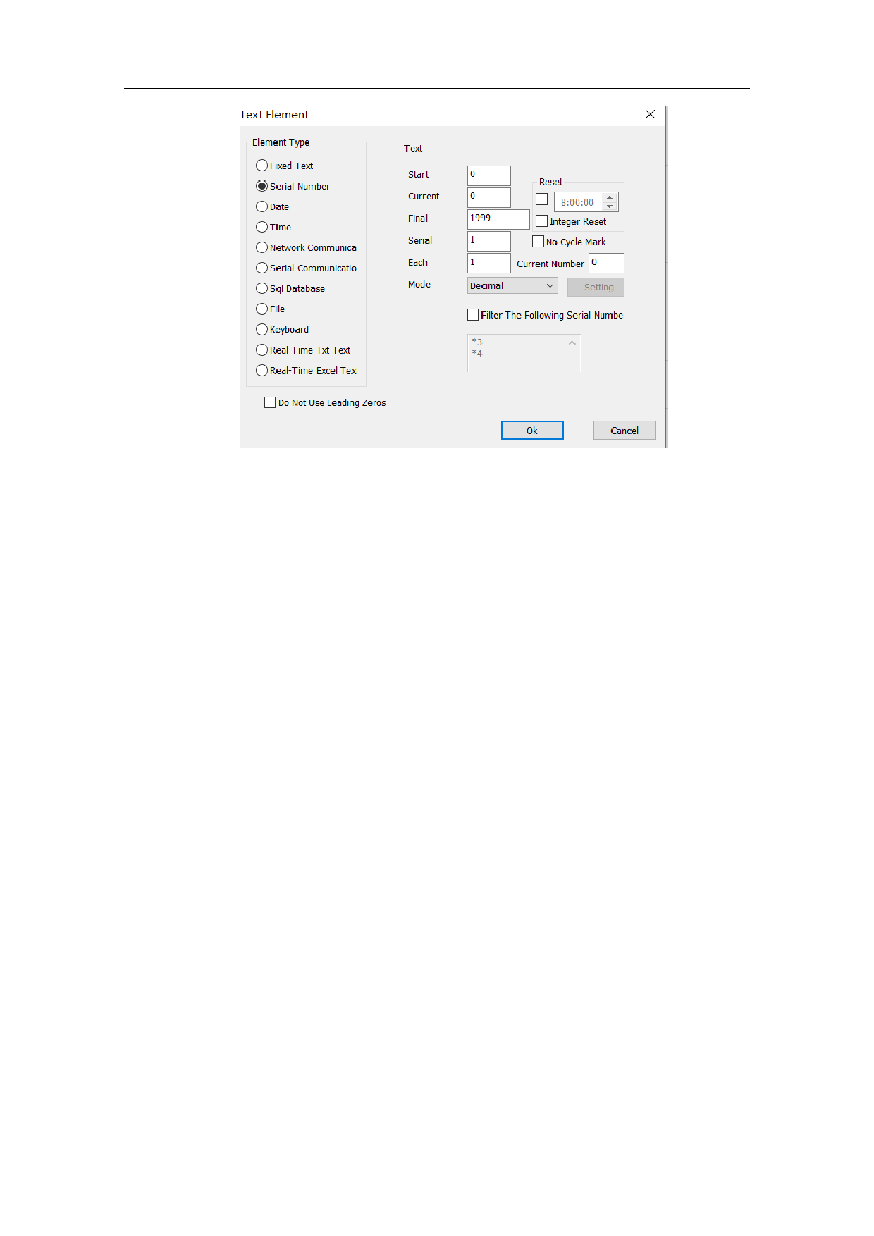 29 Serial Number Element Text Start Serial Number Current (Page 90 / 217) LabelMark 5 Software ...